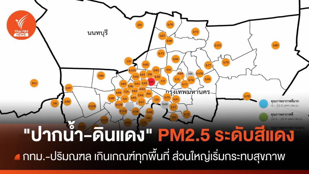 "ปากน้ำ-ดินแดง" ฝุ่น PM2.5 เกินมาตรฐานระดับสีแดง | Thai PBS News ข่าวไทยพีบีเอส